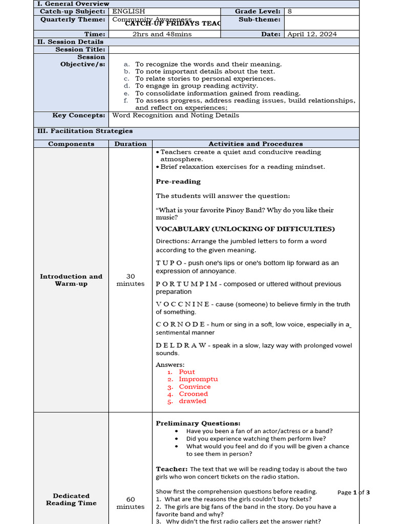 Session Guide Catchup Week7 ENGLISH 8 | PDF | Human Communication | Linguistics