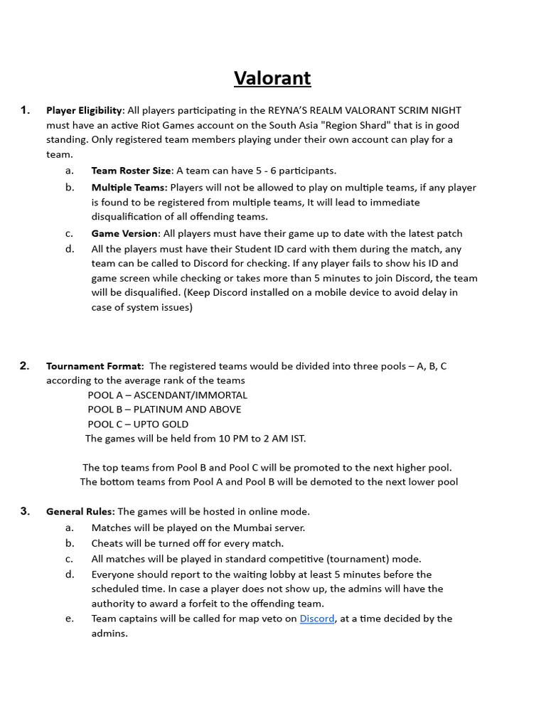 Valorant Scrim Night Rules & Guidelines | PDF | Computers
