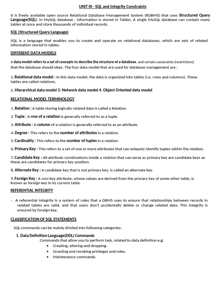 SQL Basics and Integrity Constraints | PDF | Relational Database | Relational Model