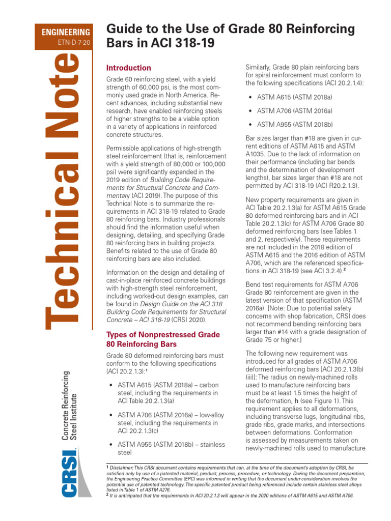 Guide To The Use of Grade 80 Reinforcing Bars in A | PDF | Strength Of ...