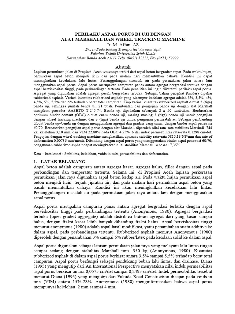 Perilaku Aspal Porus dengan Rubberized Asphalt | PDF | Teknologi & Rekayasa