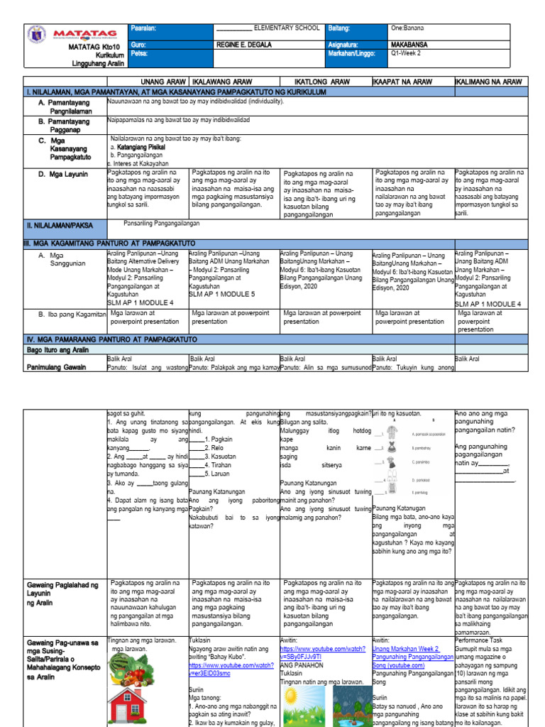Week 2 Makabansa Day 1 To 5 | PDF
