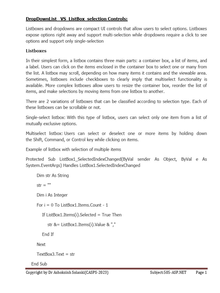 Drop Down Vs List Box in AVS | PDF | Computer Programming | Computing
