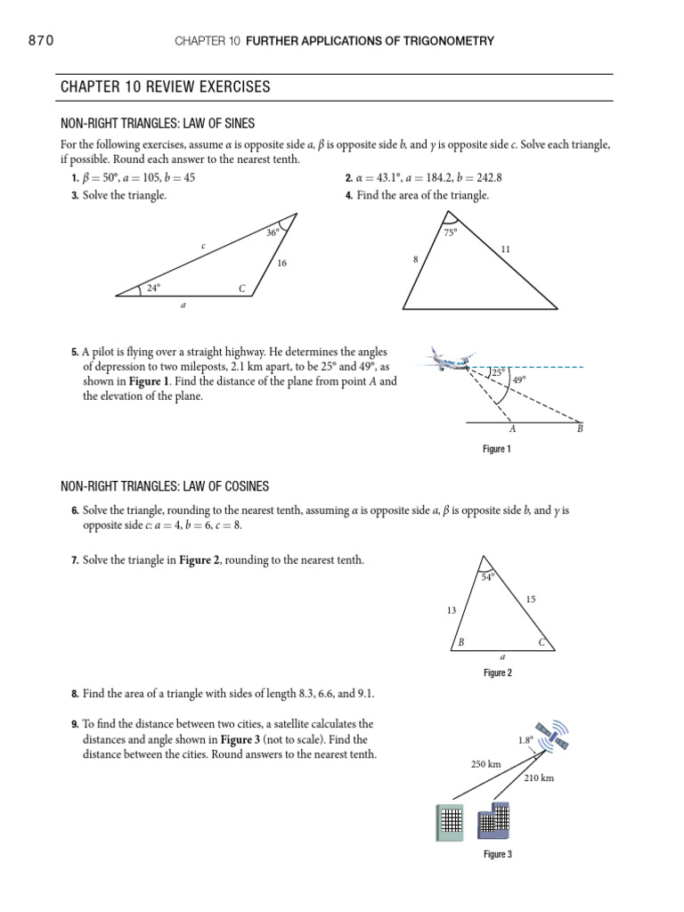 Trig Chap 10 Review Exercises Law of Sines Cosines | PDF | Triangle ...