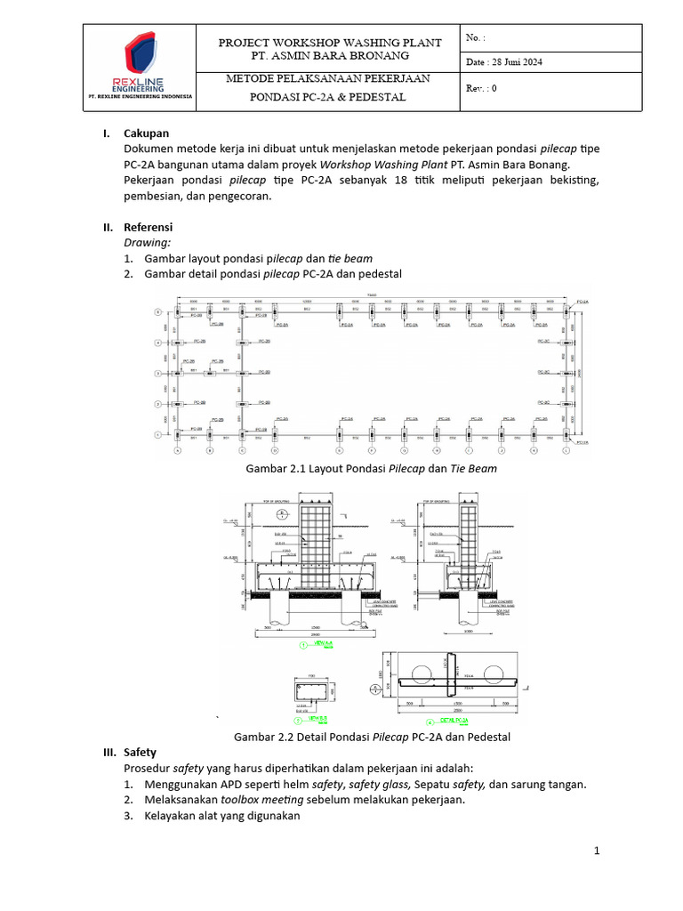Metode Kerja Pekerjaan Pondasi Pile Cap & Pedestal Pc-2a | PDF