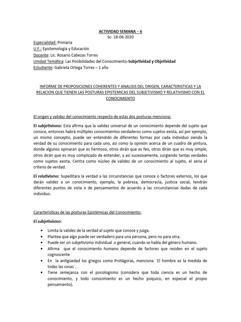 Lic Cabezas Epistemo Relati Sub Ortega | PDF | Relativismo | Verdad