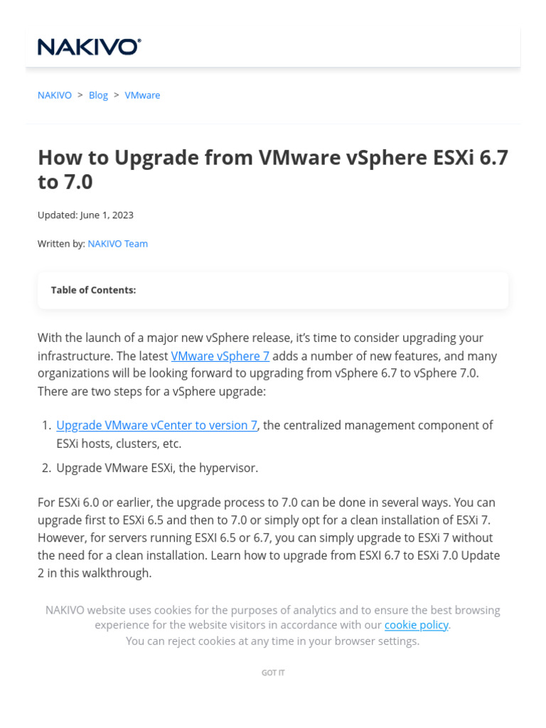 Upgrade ESXi 6.7 to 7.0 Guide | PDF | Virtual Machine | Http Cookie