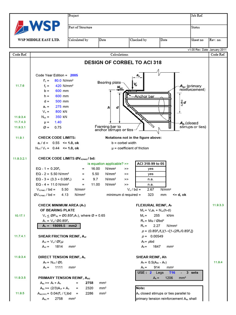 ACI318-2005 Corbel Design | PDF