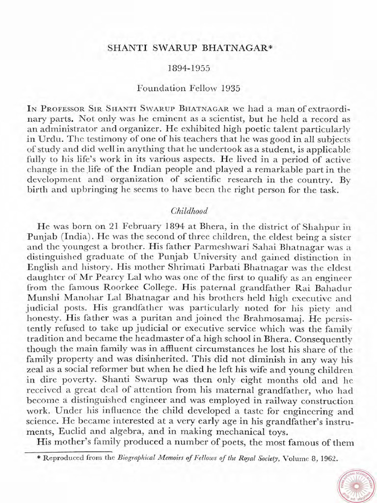 Shanti Swaroop Bhatnagar | PDF | Science