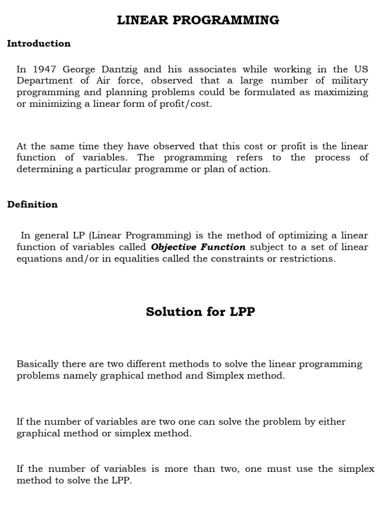Understanding Linear Programming Concepts | PDF | Linear Programming ...