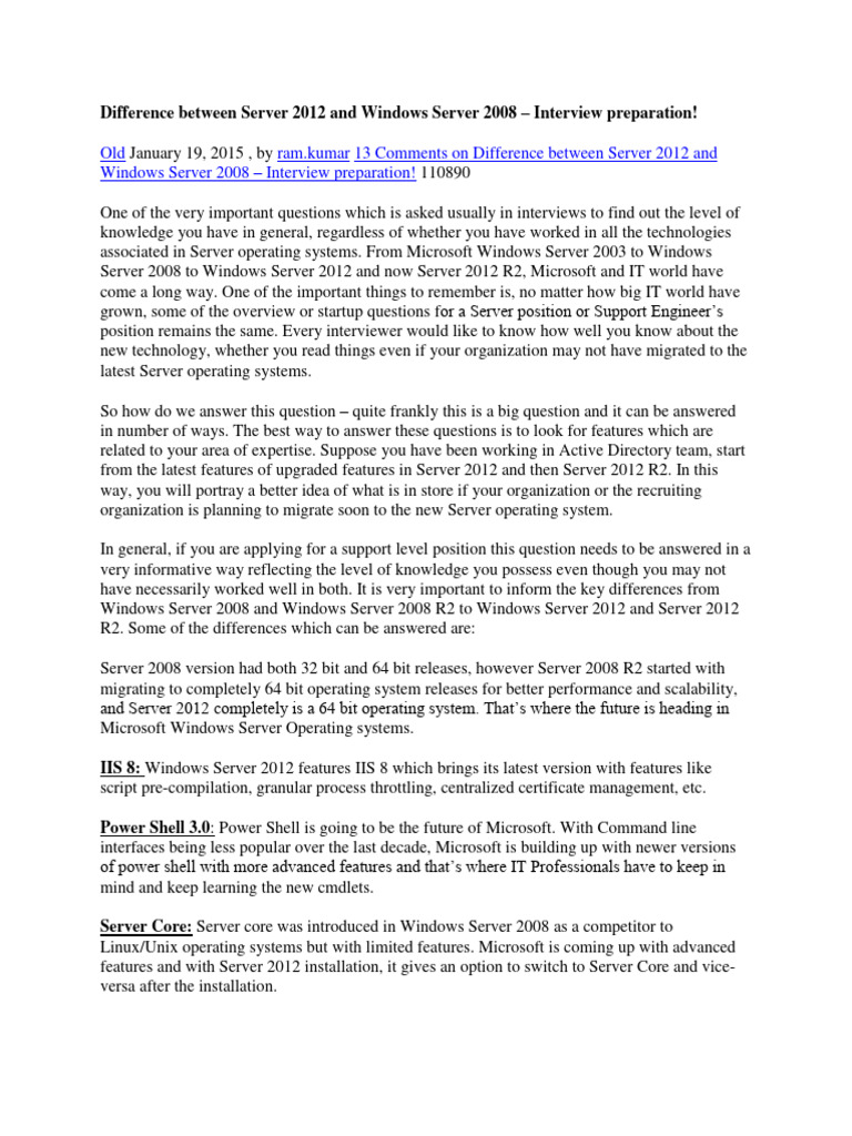 Difference Between Server 2012 and Windows Server 2008 | PDF | Hyper V | Operating System