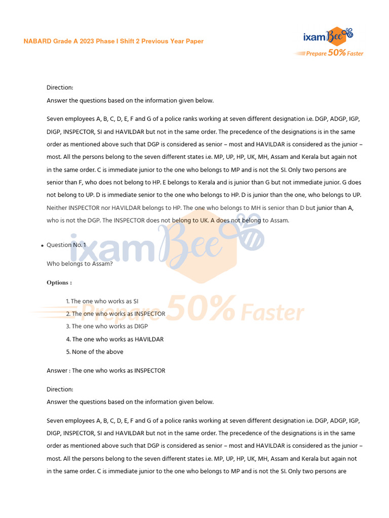 NABARD Grade A 2023 Phase I Shift 2 Previous Year Paper | PDF | Nepal ...
