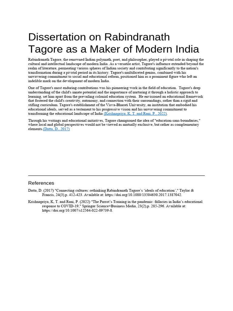 Dissertation On Rabindranath Tagore As A Maker of Modern India | PDF ...