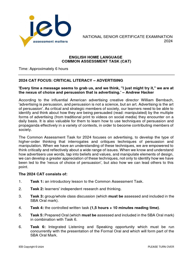 NSC English HL Cat 2024 | PDF | Essays | Advertising