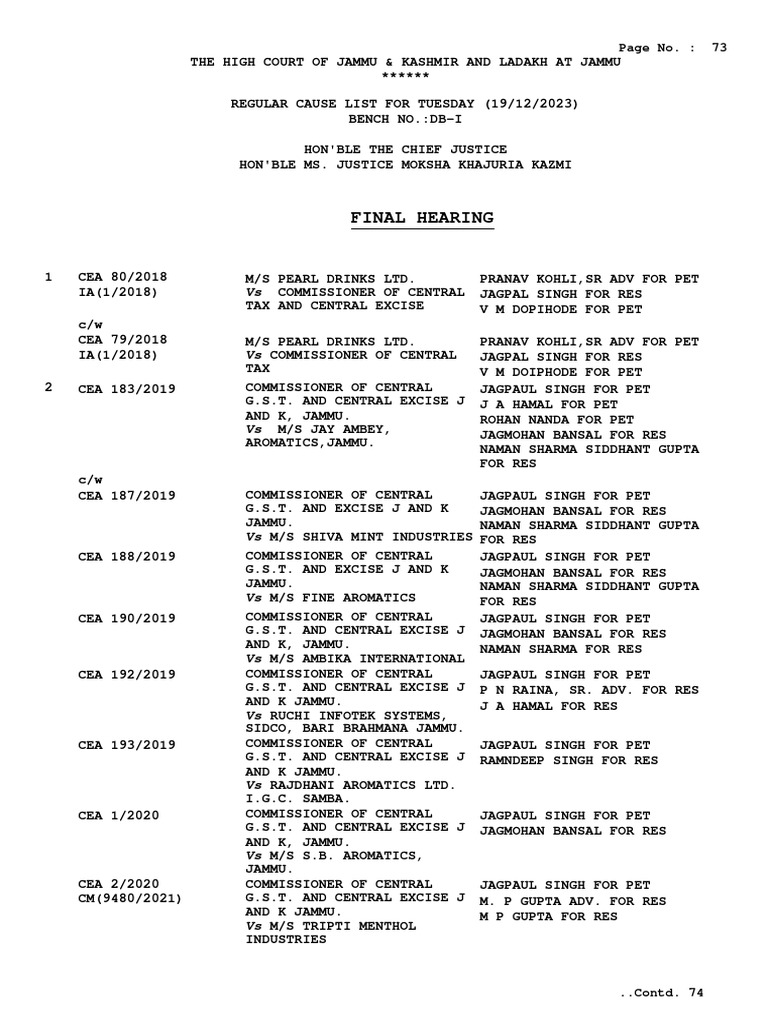 Causelist 19122023 | PDF | Law | Technology & Engineering