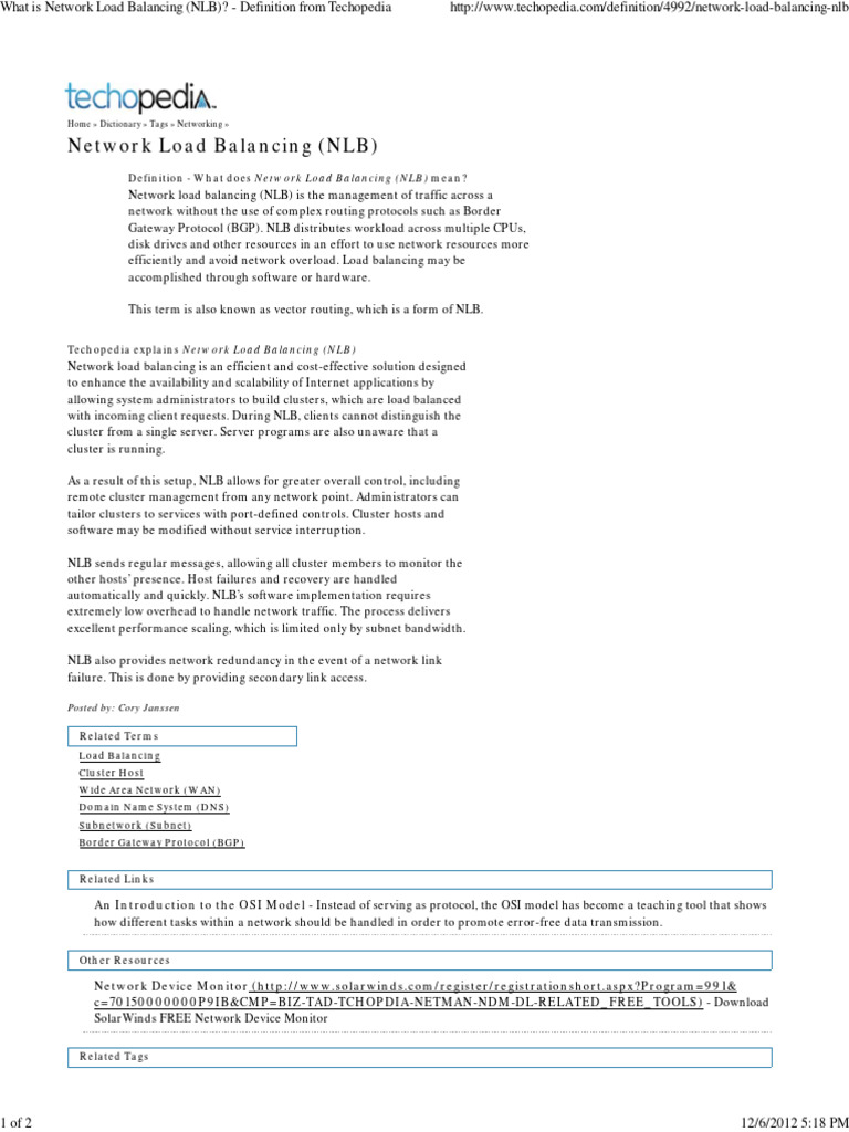 Definition From Techopedia NLB | PDF | Computer Network | Load ...