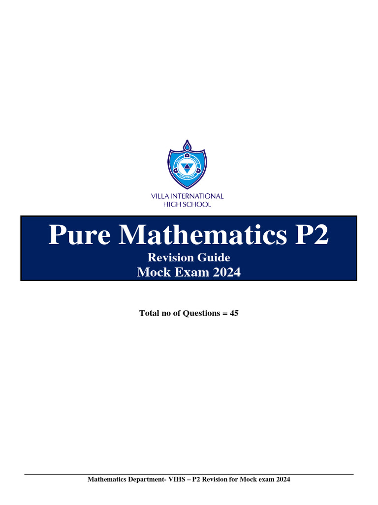 P2 Revision Guide - Mock Exam 2024 - 2023 Intake | PDF | Equations | Mathematical Proof