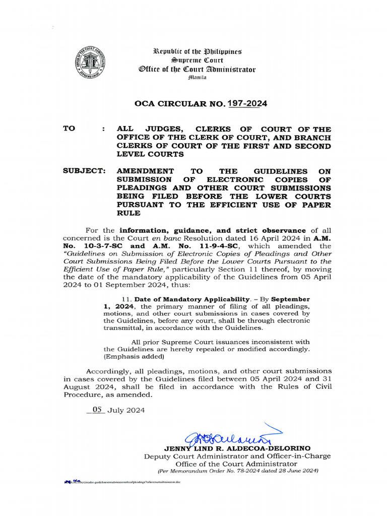 OCA Circular No. 197 2024 | PDF | Pleading | Political Law