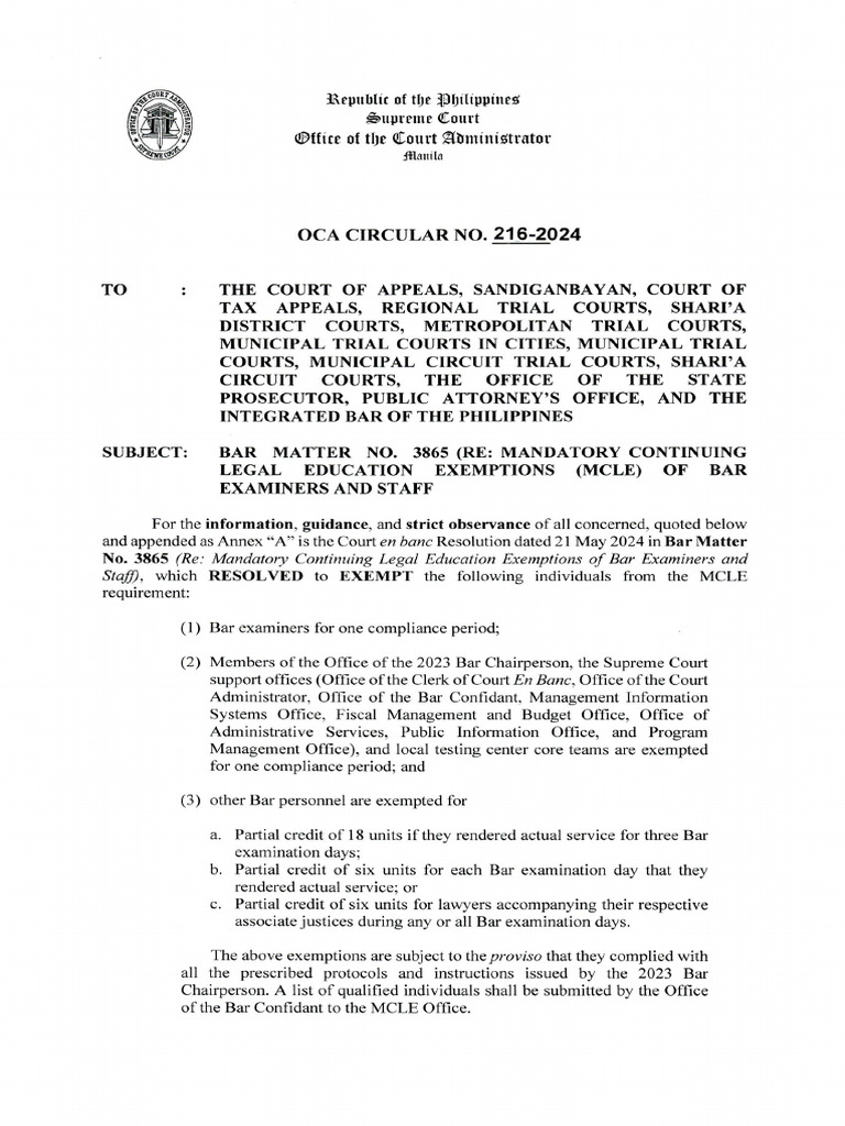 OCA Circular No. 216 2024 | PDF