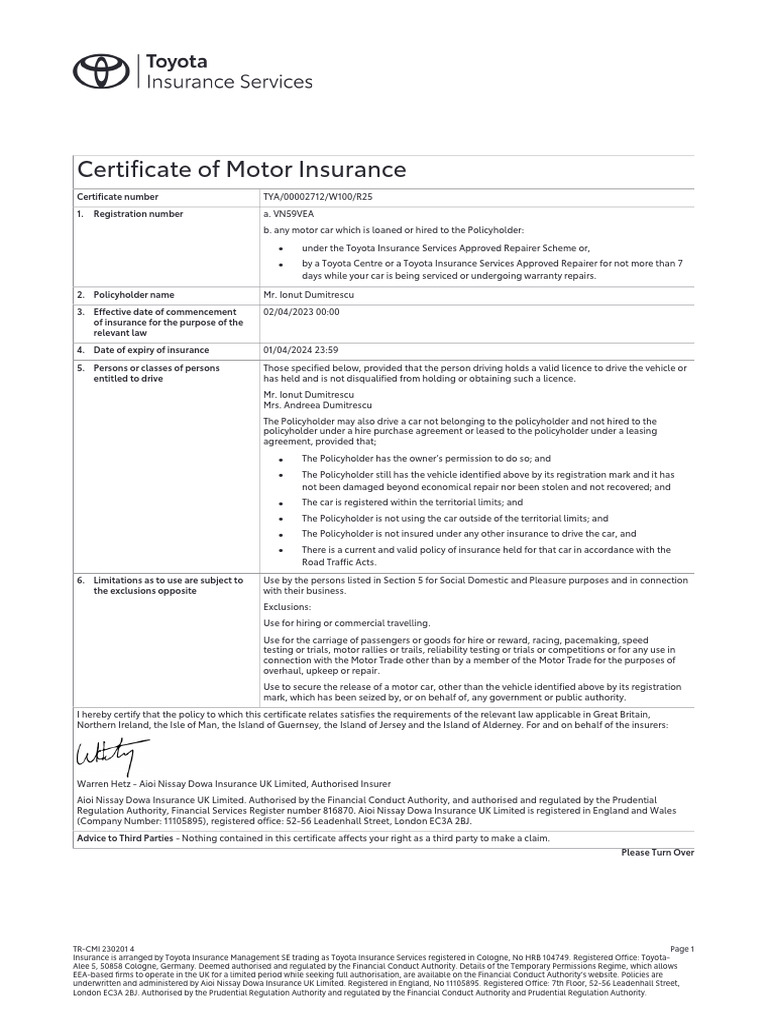 Certificate of Motor Insurance | PDF | Insurance | Vehicle Insurance