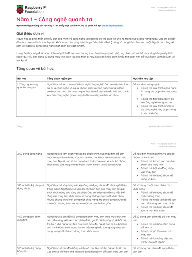 Unit Overview - Technology Around Us - Y1 - VN | PDF