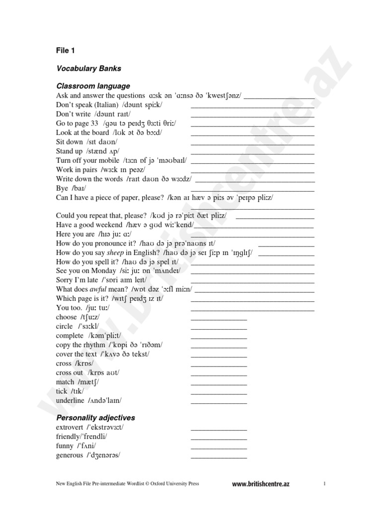 Pre Intermediate Vocabulary | PDF | Career & Growth | Language Arts ...