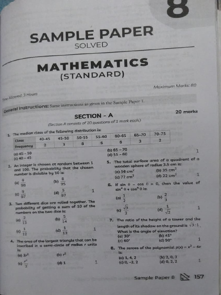 Sample Paper: Mathematics | PDF | Circle | Elementary Geometry