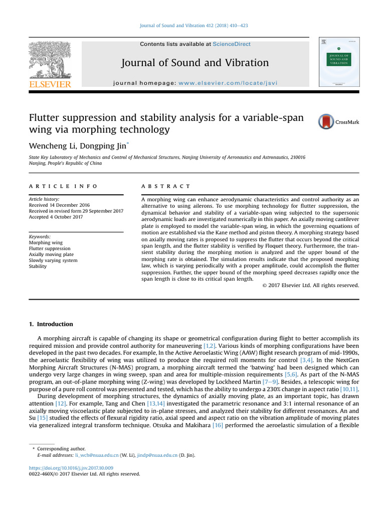 Flutter Suppression and Stability Analysis For A Variable-Span 2018 | PDF | Oscillation ...