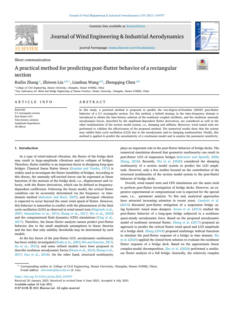 Practical Method For Predicting Post Flutter Behavior of Rectangluar Section 2021 | PDF ...