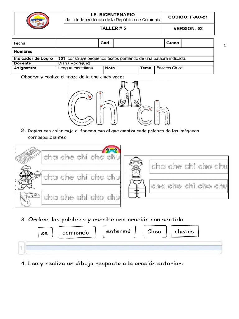 TALLER # 5 FONEMA CH-CH | PDF
