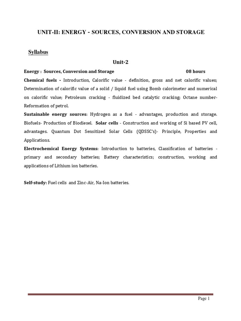 UNIT 2 ENERGY – SOURCES, CONVERSION AND STORAGE | PDF | Cracking (Chemistry) | Combustion