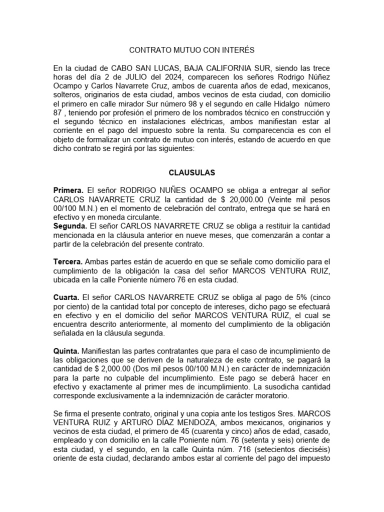Contrato Mutuo Con Interes | PDF