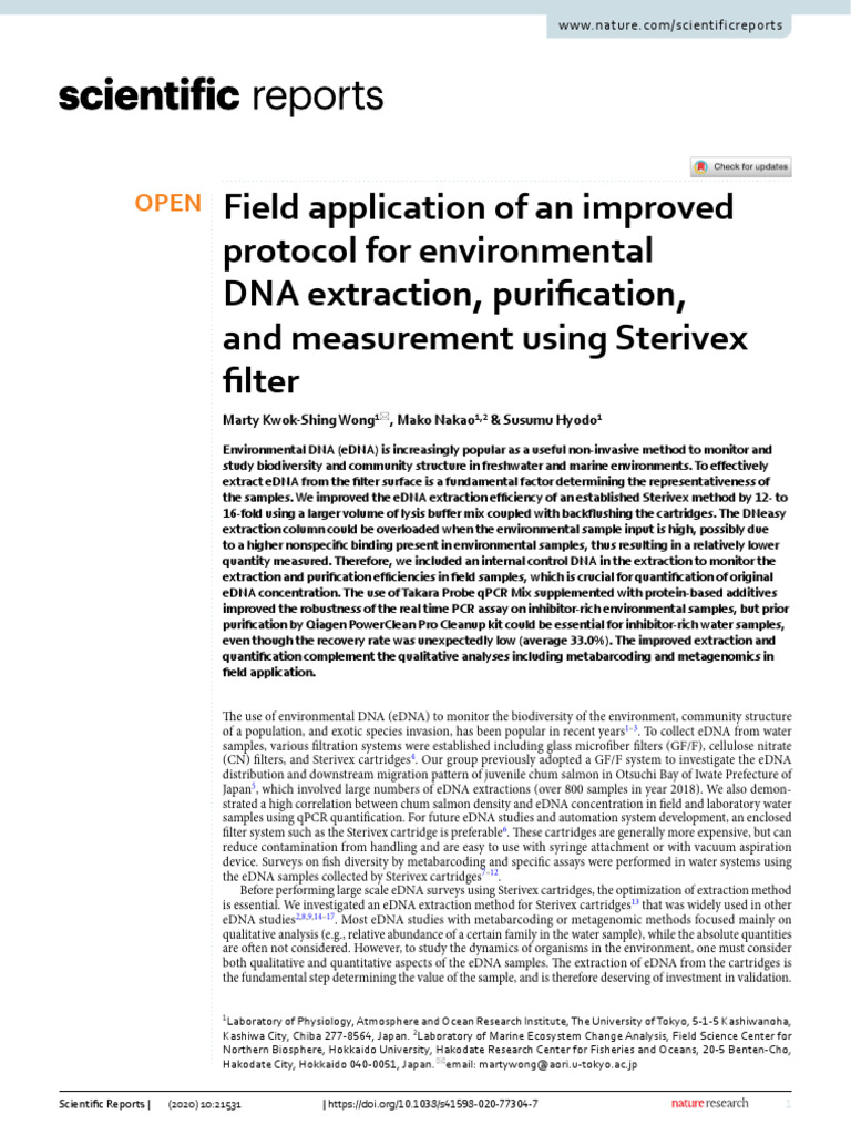 Field Application of An Improved Protocol For Environmental DNA ...