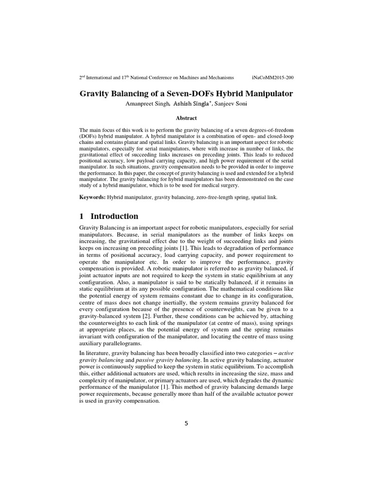 Gravity Balancing in Hybrid Manipulators | PDF | Center Of Mass | Machines