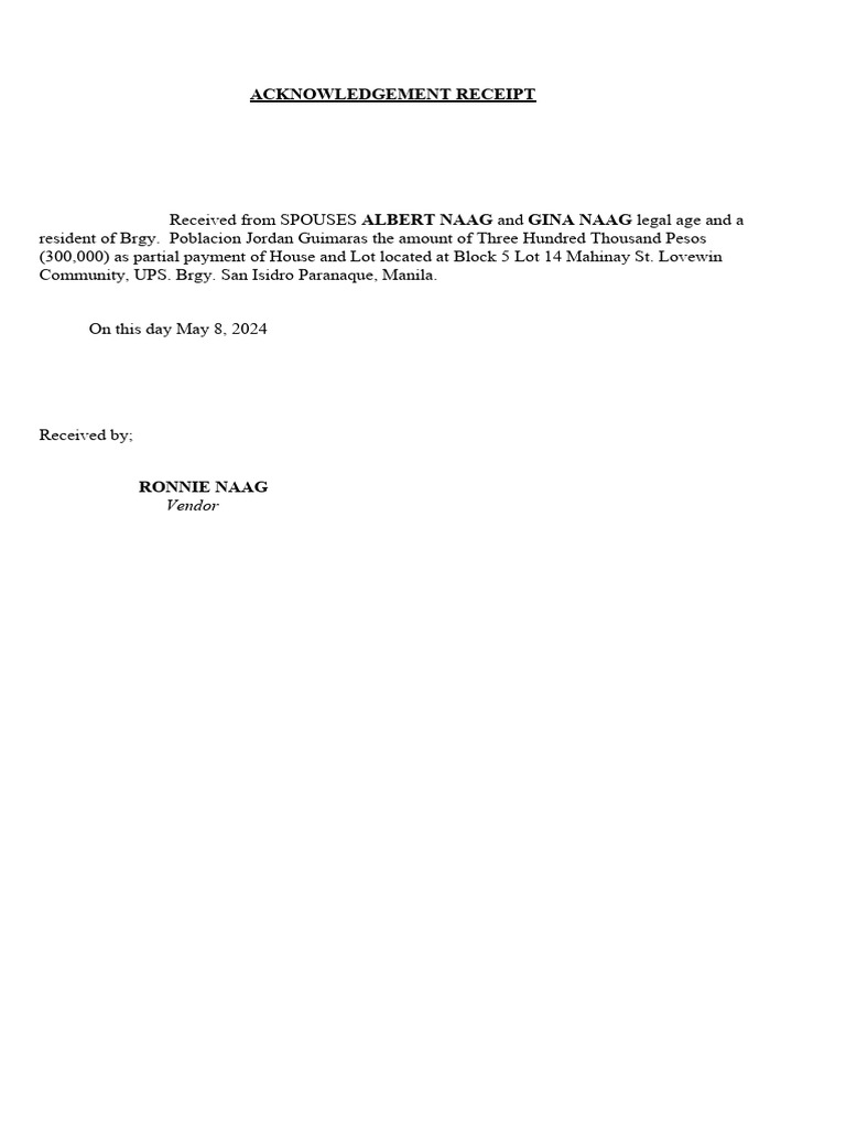 Acknowledgement Receipt | PDF | Law