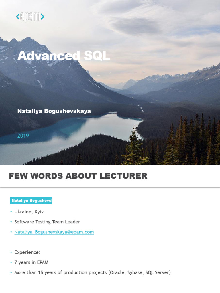 Advanced SQL (Part 1) Nataliya Bogushevskaya (1) | PDF | Hierarchy | Databases