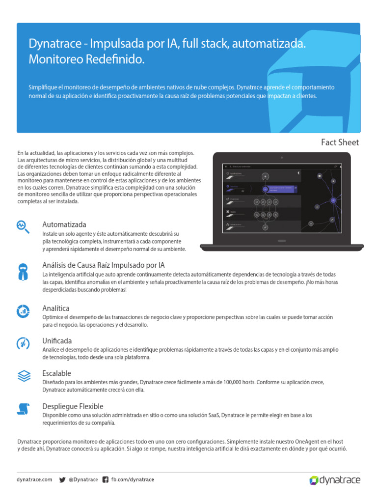 Dynatrace Saas Fact Sheet Spa | PDF | Inteligencia artificial | Inteligencia (IA) y semántica