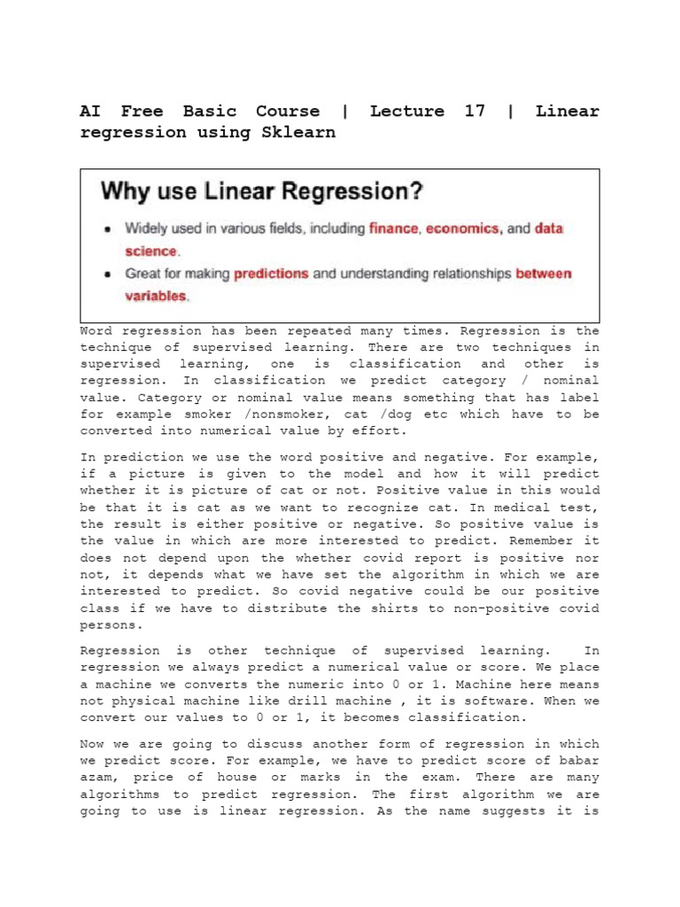 Lecture 17 Linear Regression Using Sklearn Pdf Mean Squared Error Regression Analysis