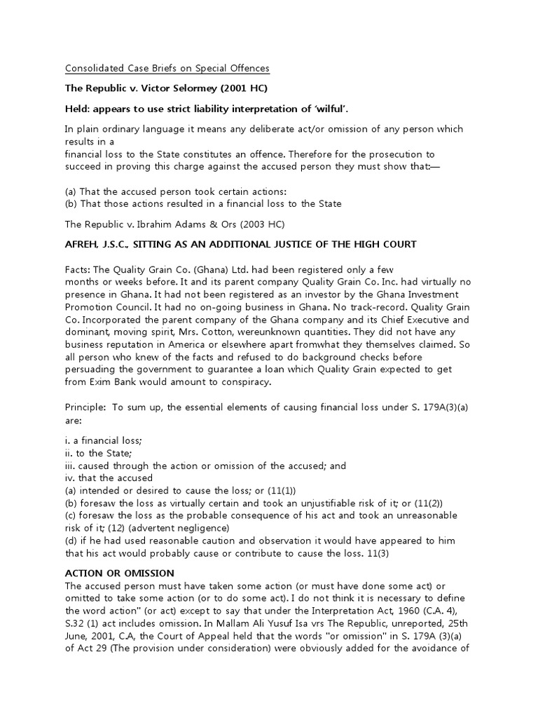 Consolidated Case Briefs On Special Offences | PDF | Recklessness (Law ...