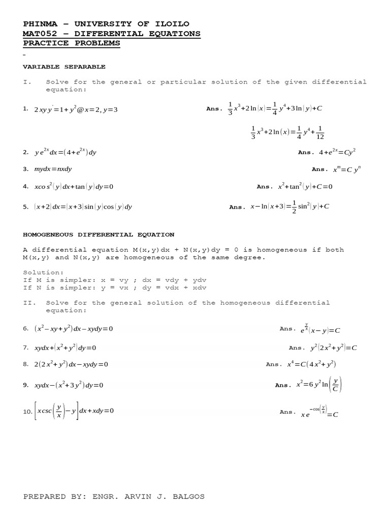 Mat052-Homogeneous de | PDF | Equations | Mathematical Objects
