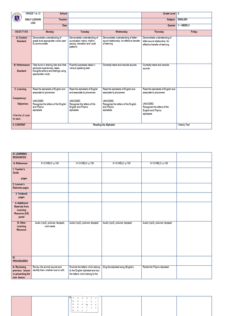 WEEK2 DLL ENGLISH | PDF | English Language | Alphabet