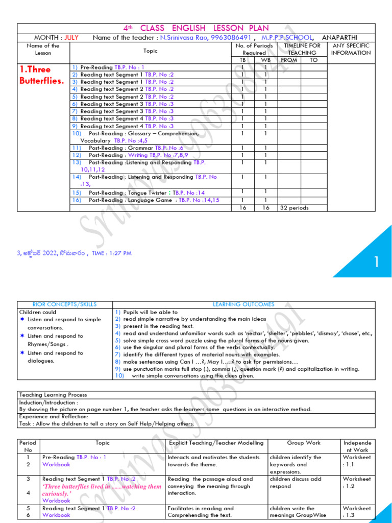 4th ENG.1.Three Butter Flies | PDF | Reading Comprehension | Learning