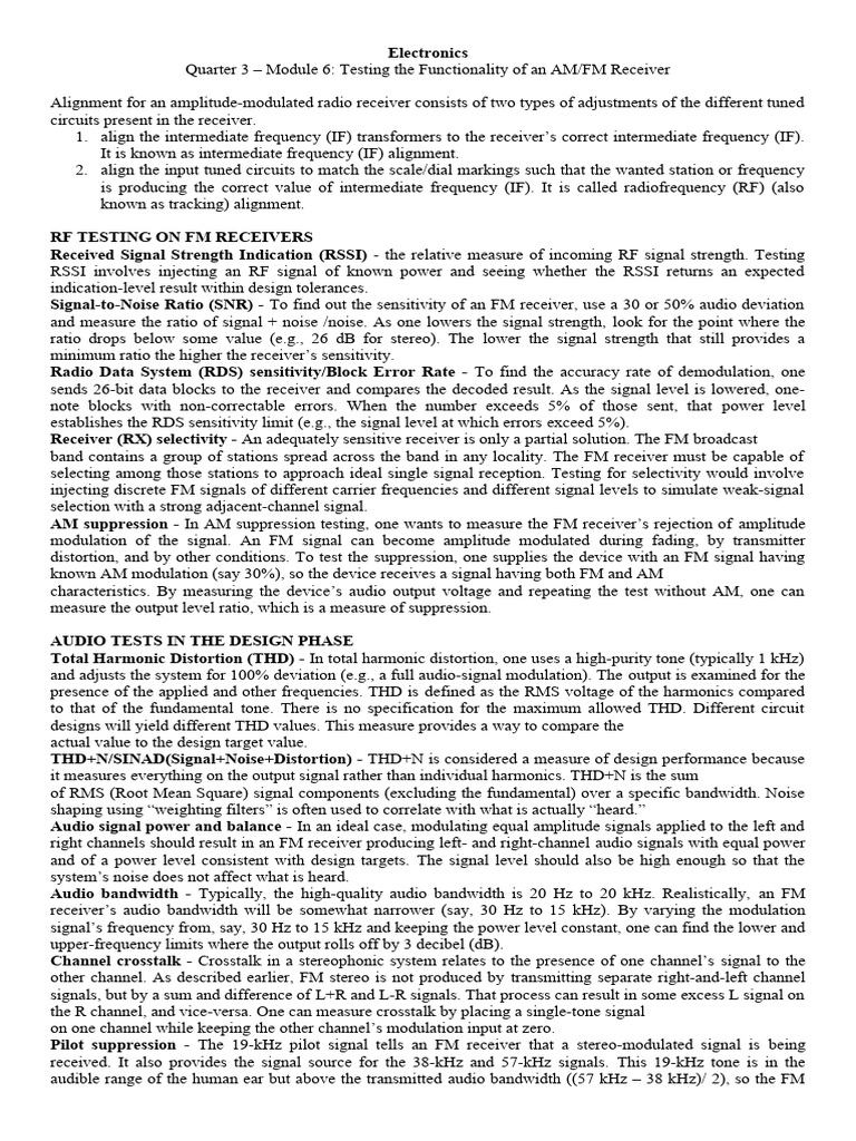 Quarter 3 – Module 6 Testing the Functionality of an AMFM Receiver ...
