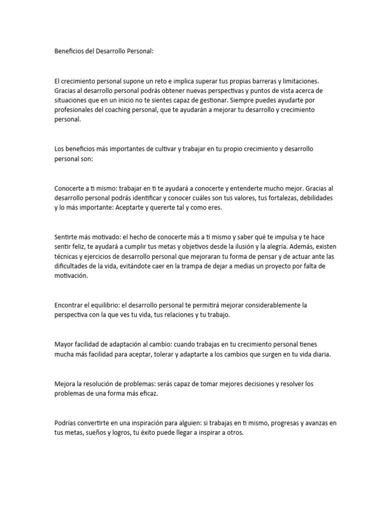 Beneficios del Desarrollo Personal | PDF | Desarrollo personal | Motivación