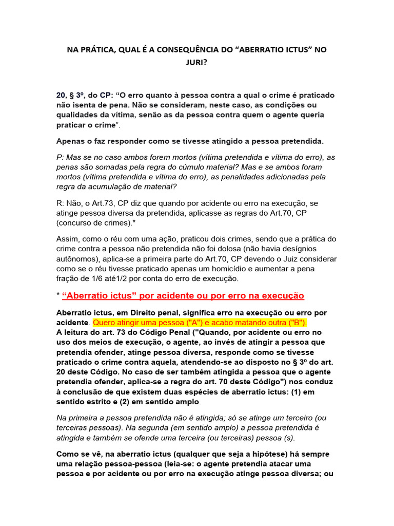 Na Prática Aberratio Ictus | PDF | Homicídio | Crimes