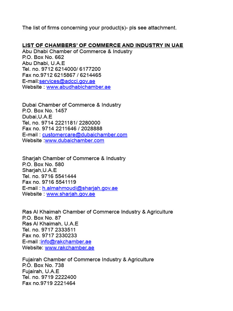 UAE Chambers of Commerce Directory | PDF