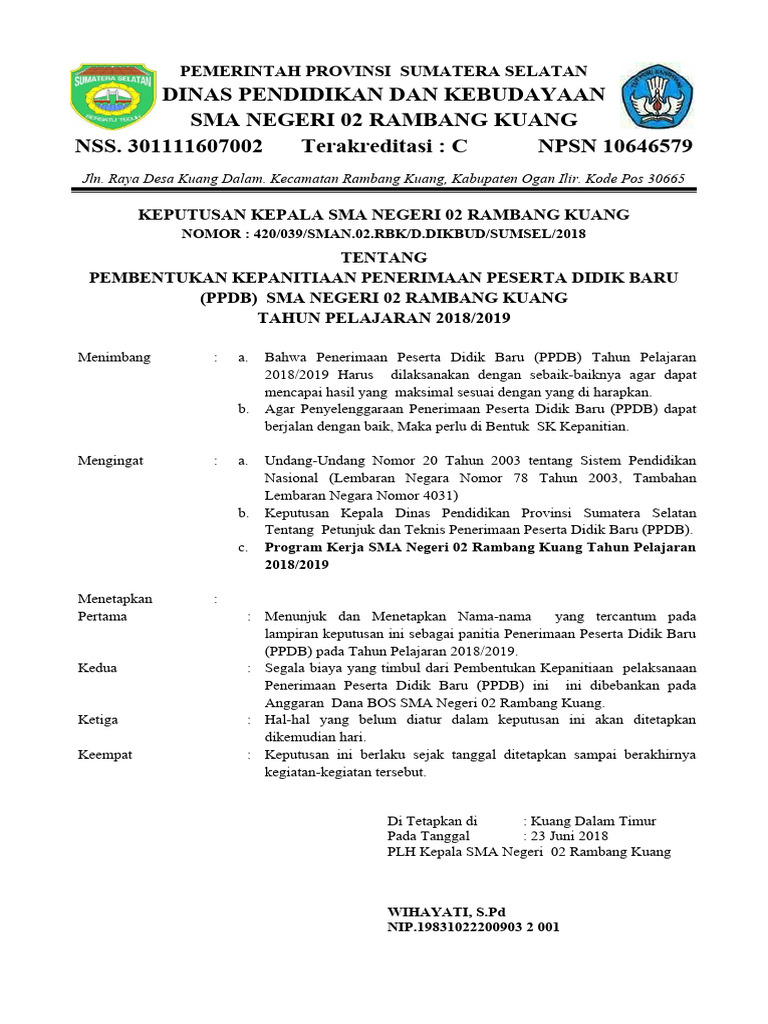 Form SK PPDB Sma 02 RBK | PDF