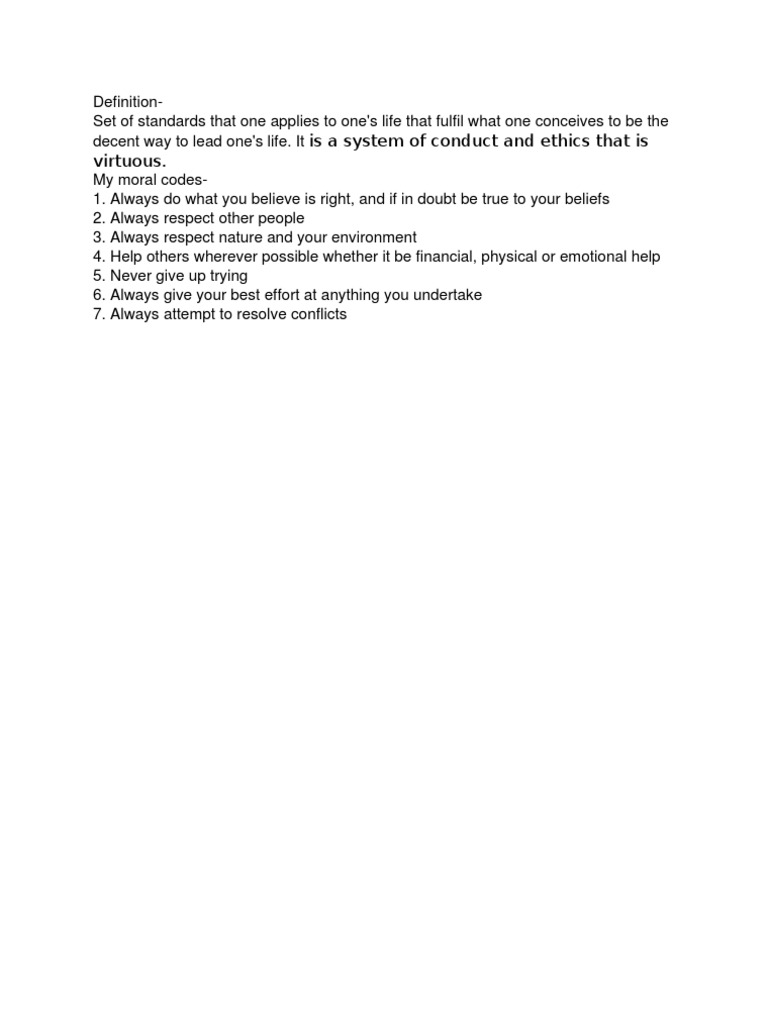 Personal Code of Ethics and Conduct | PDF