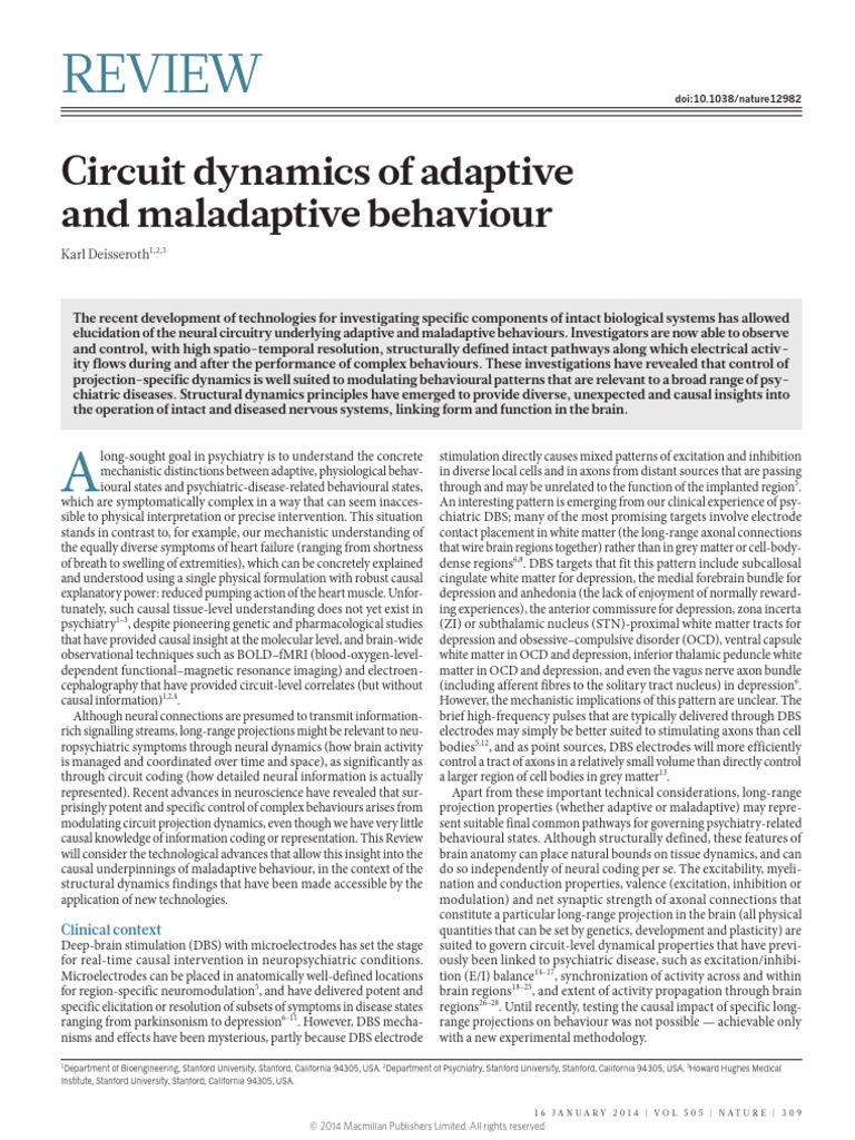 Circuit Dynamics of Adaptive and Maladaptive Behaviour | PDF | Reward ...