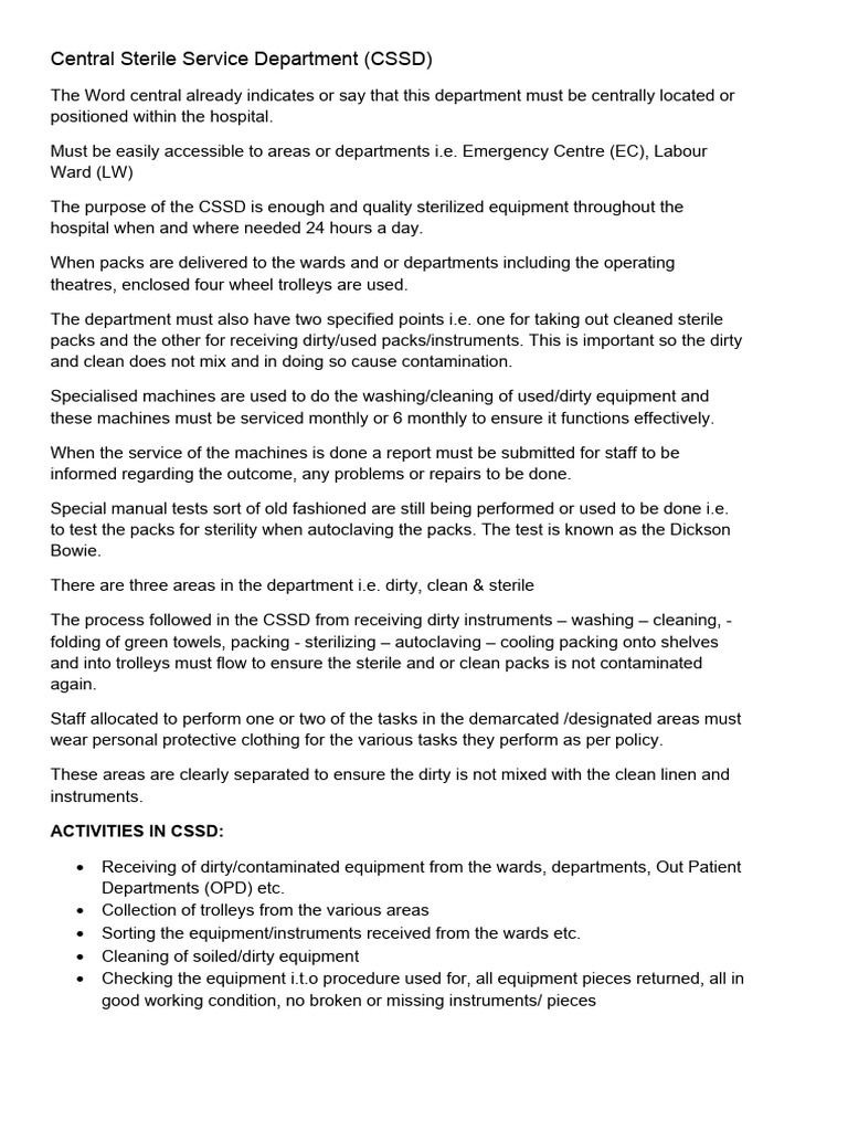 Central Sterile Service Department | PDF | Surgical Suture | Surgery